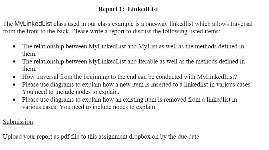 Report 1: LinkedList The MyLinkedList class used in | Chegg.com