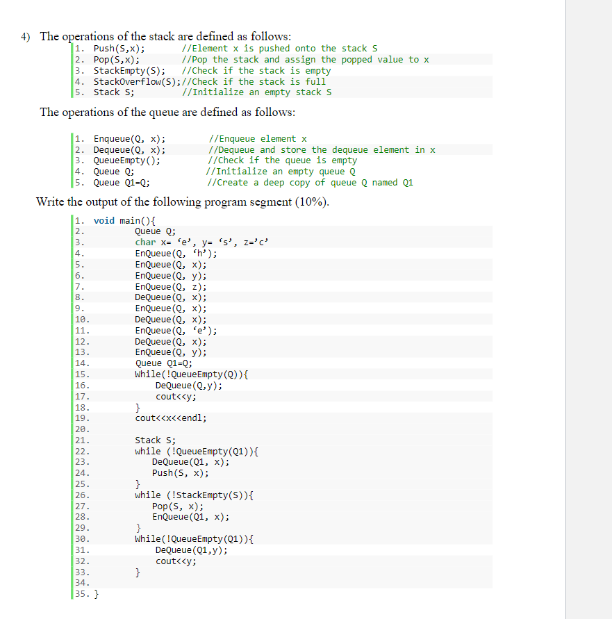 Solved The operations of the stack are defined as follows: | Chegg.com