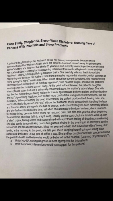 Solved Case Study, Chapter 33, Sleep-Wake Dis Persons With | Chegg.com