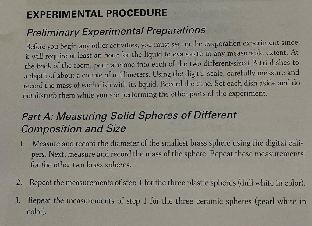 Solved EXPERIMENTAL PROCEDURE Preliminary Experimental | Chegg.com