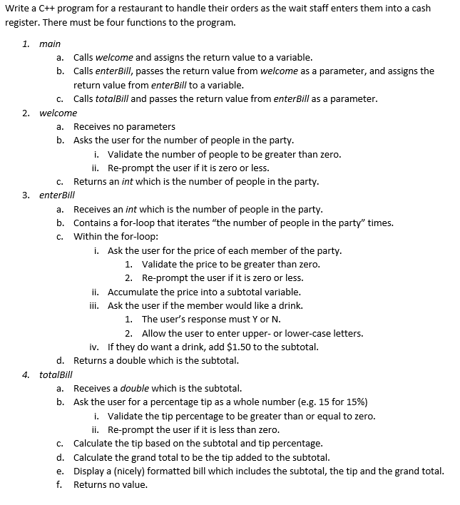 Solved Write a C++ program for a restaurant to handle their | Chegg.com