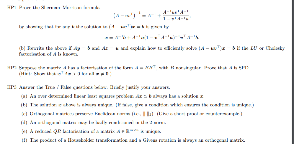 HP1 Prove the Sherman-Morrison formula | Chegg.com