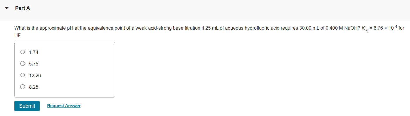 Solved What is the approximate pH at the equivalence point | Chegg.com
