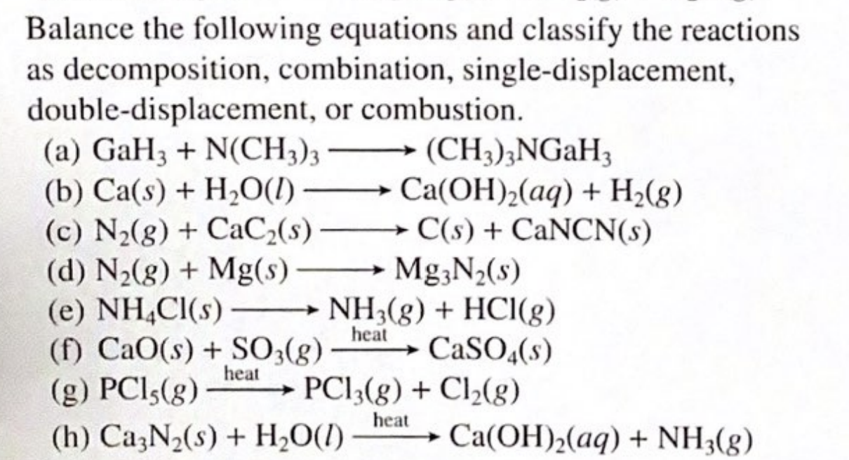 Solved Balance the following equations and classify the | Chegg.com