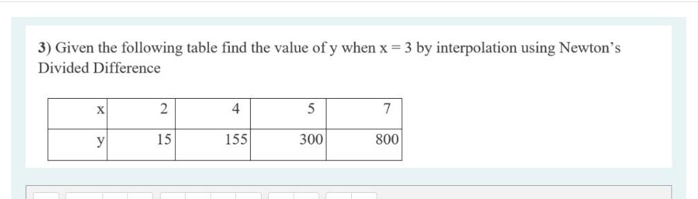 Solved 3) Given the following table find the value of y when | Chegg.com