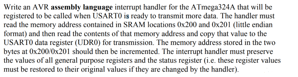 Write an AVR assembly language interrupt handler for | Chegg.com