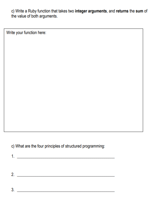 Solved c) Write a Ruby function that takes two integer | Chegg.com