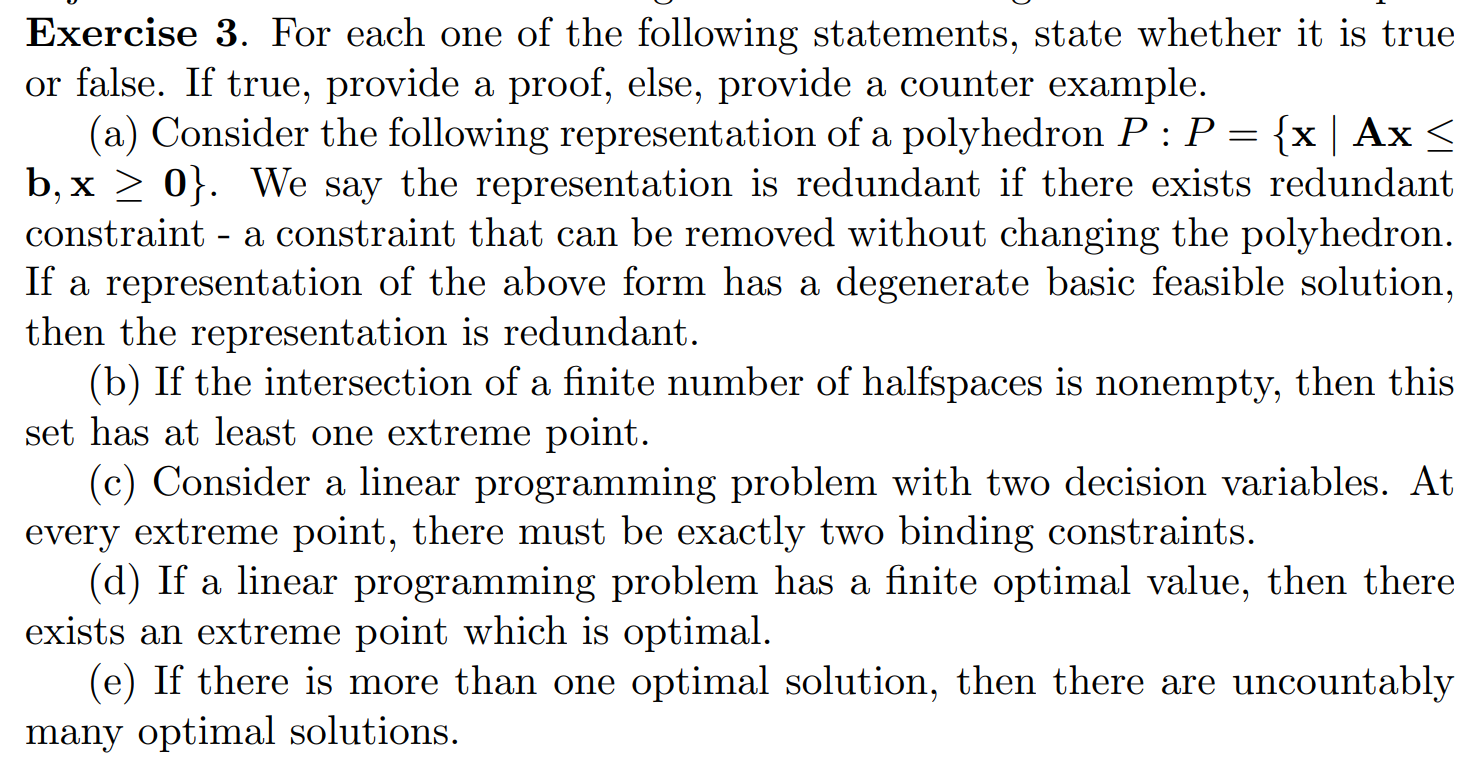 Solved Exercise 3. For each one of the following statements, | Chegg.com