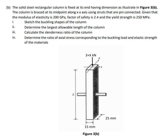 Solved (b) The solid steel rectangular column is fixed at | Chegg.com
