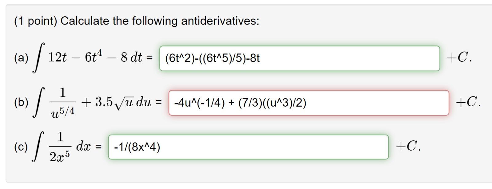 Solved (1 point) Calculate the following antiderivatives: | Chegg.com