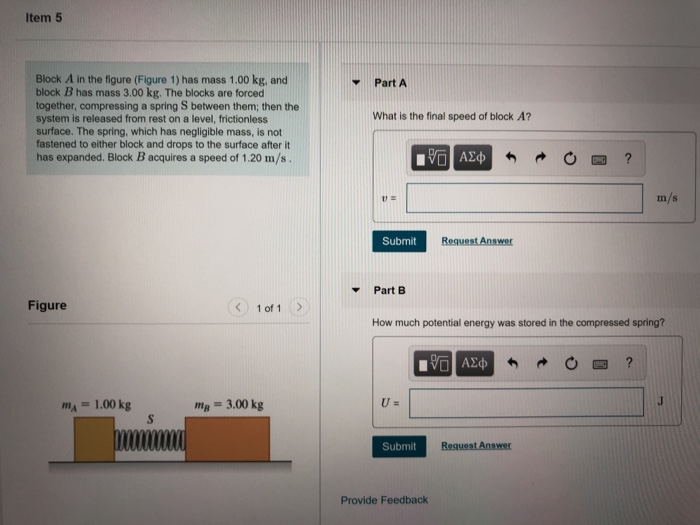 Solved Item 5 Block A in the figure (Figure 1) has mass 1.00 | Chegg.com