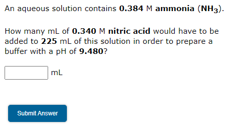 Solved An aqueous solution contains 0.384M ammonia (NH3). | Chegg.com