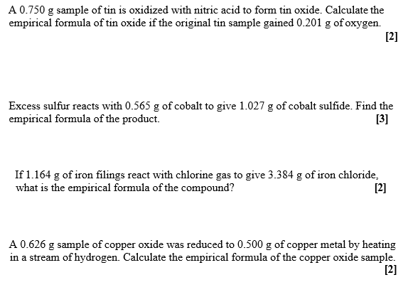 Solved DATA TABLE FOR EMPIRICAL FORMULA A. Empirical Formula | Chegg.com