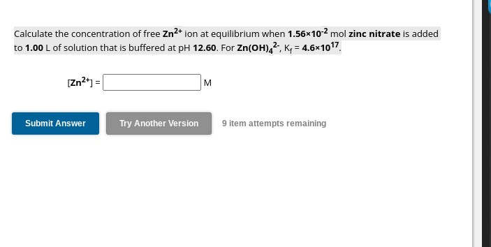 Solved Calculate the concentration of free Zn2+ ﻿ion at | Chegg.com