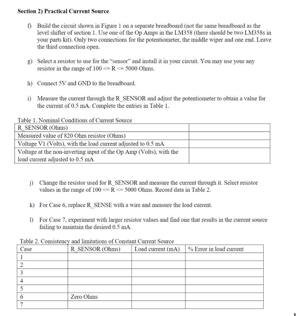 Section 2) Practical Current Source f) Build the | Chegg.com