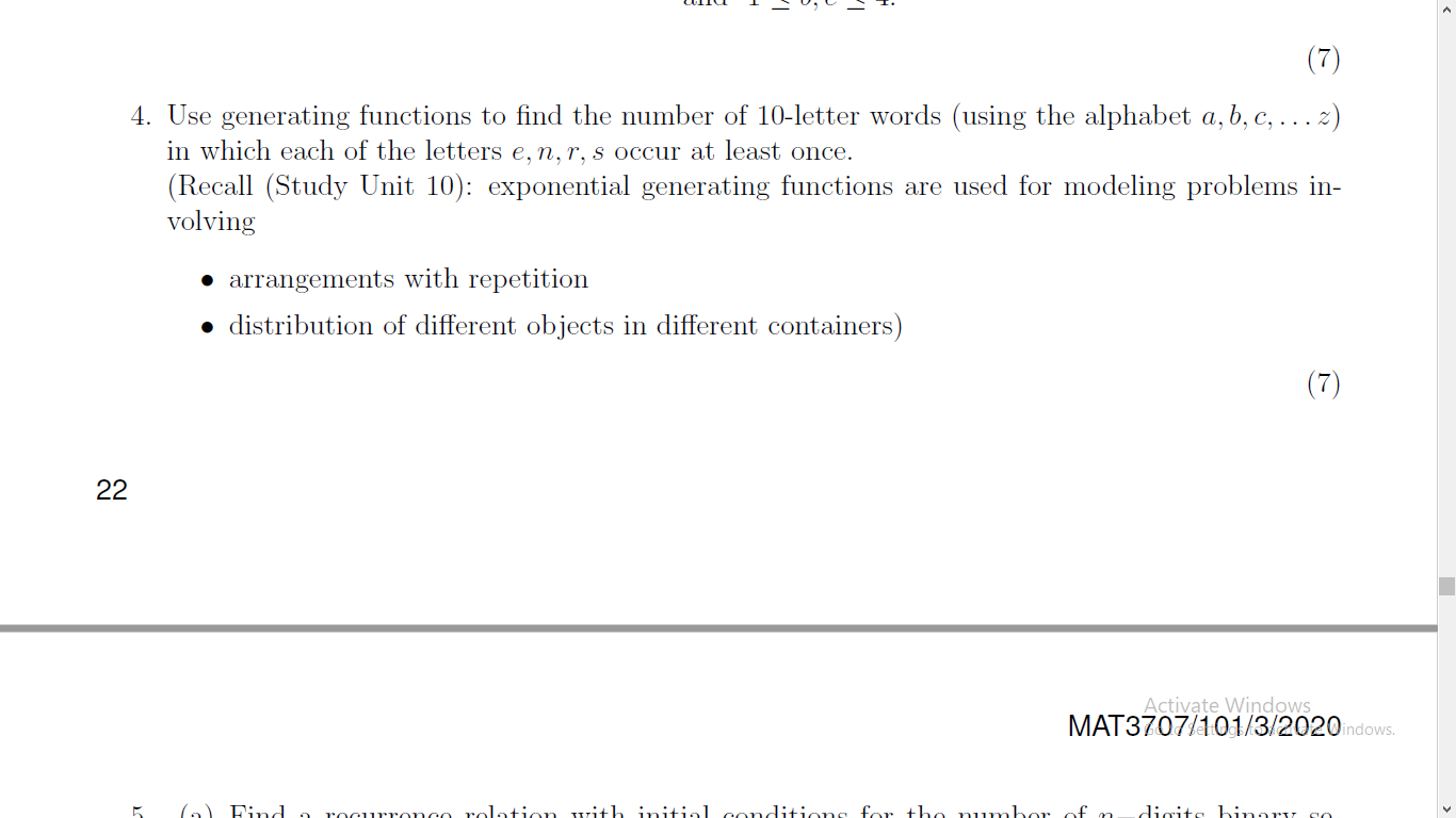Solved 7 4 Use Generating Functions To Find The Number Of 5611
