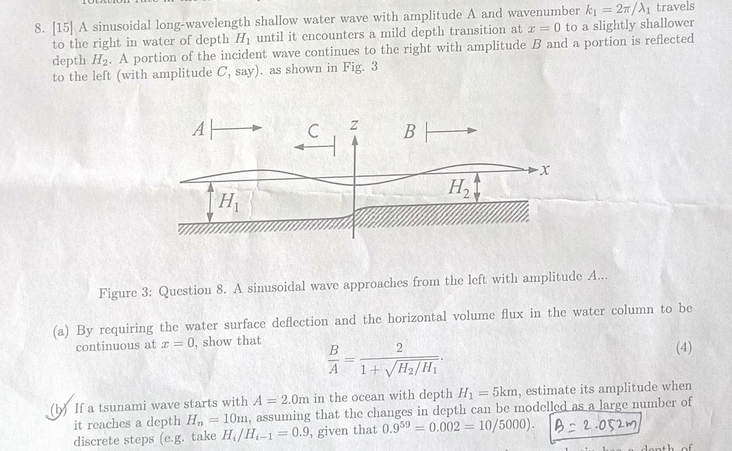 Solved 8. [15] A sinusoidal long-wavelength shallow water | Chegg.com