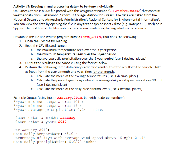 Solved Activity #3: Reading in and processing data - to be | Chegg.com
