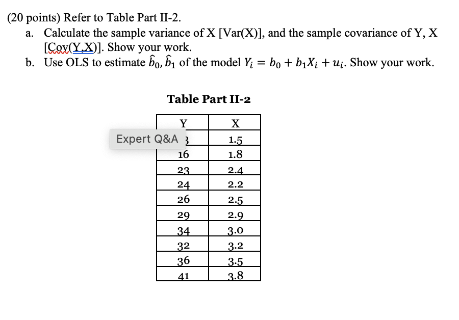 20 Points Refer To Table Part Ii 2 A Calculate 