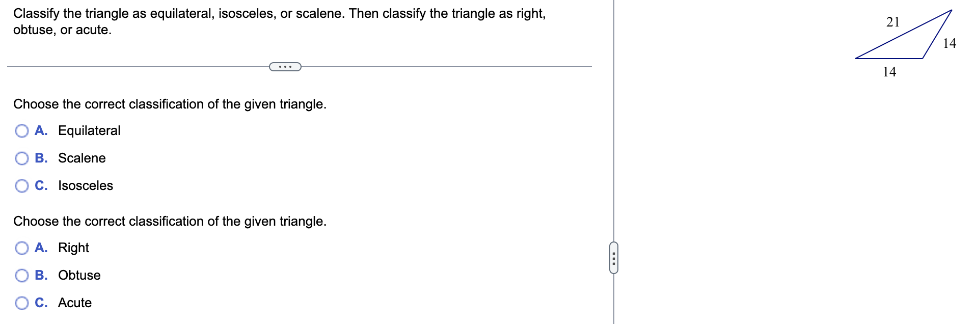 Solved Classify the triangle as equilateral, isosceles, or | Chegg.com
