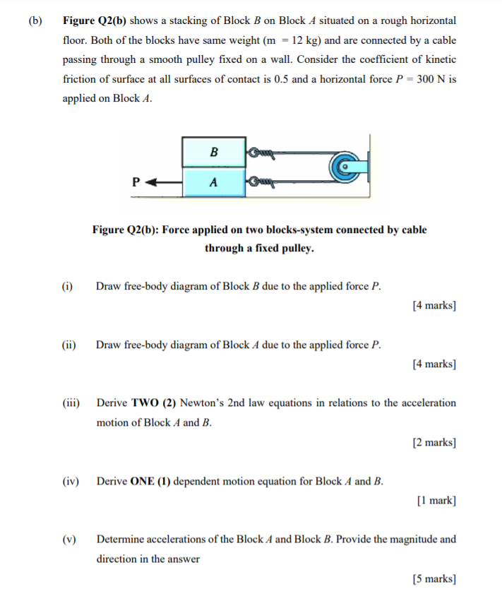 Solved (b) Figure Q2(b) shows a stacking of Block B on Block | Chegg.com