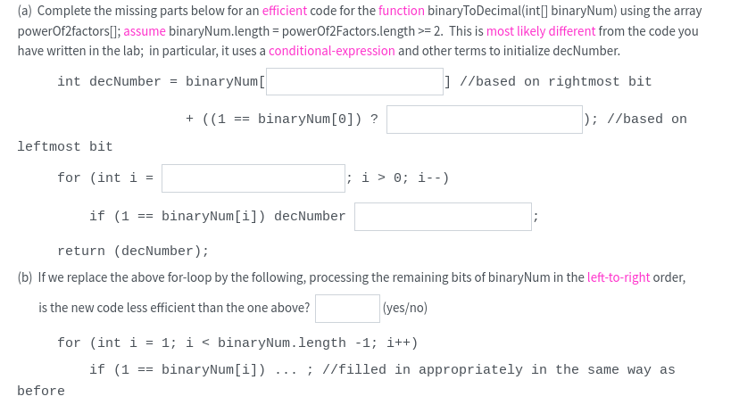 Solved (a) Complete the missing parts below for an efficient | Chegg.com