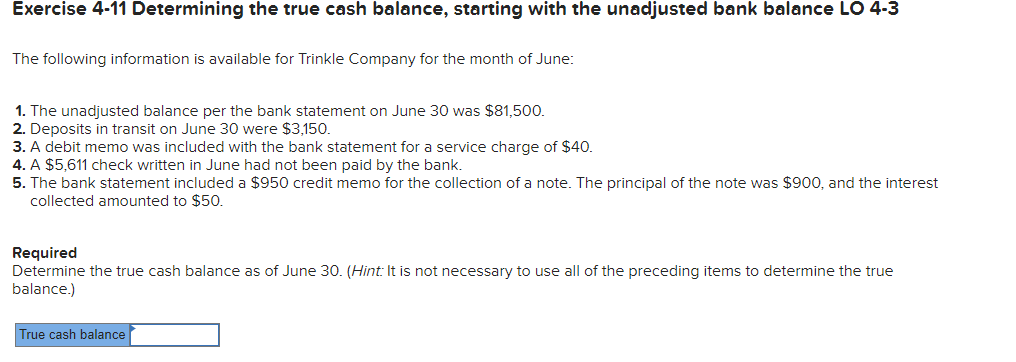 Solved Exercise 4-11 Determining the true cash balance, | Chegg.com