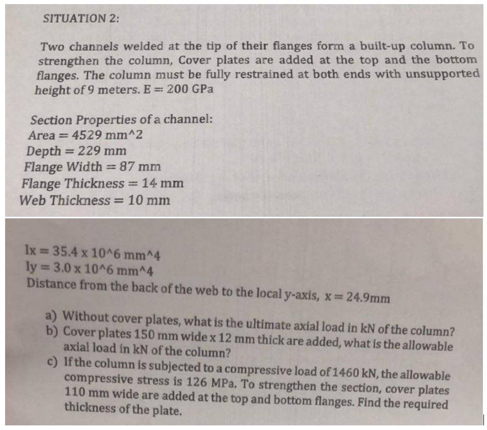 Solved Two channels welded at the tip of their flanges form | Chegg.com