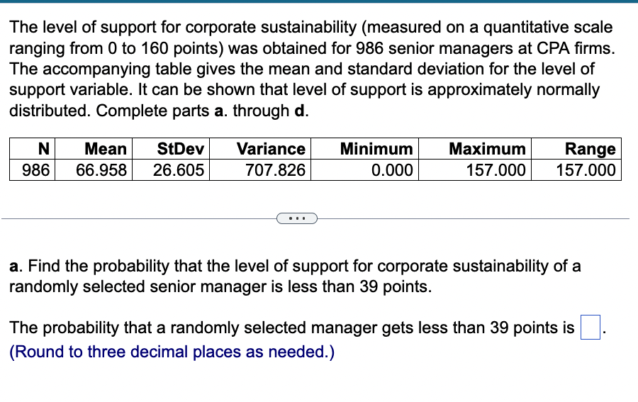 Solved The level of support for corporate sustainability | Chegg.com