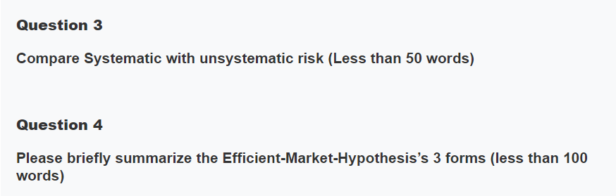 Solved Compare Systematic with unsystematic risk (Less than | Chegg.com
