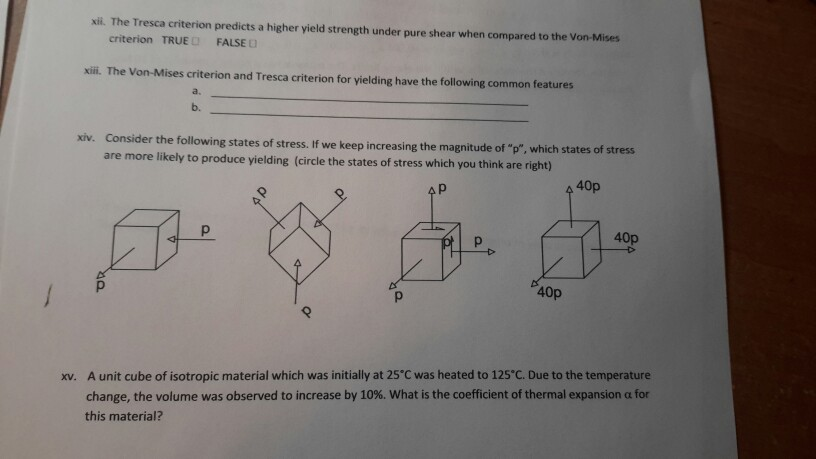 Solved xil. The Tresca criterion predicts a higher yield | Chegg.com