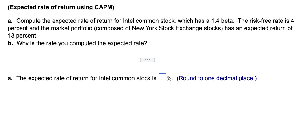 Solved (Expected rate of return using CAPM) a. Compute the | Chegg.com