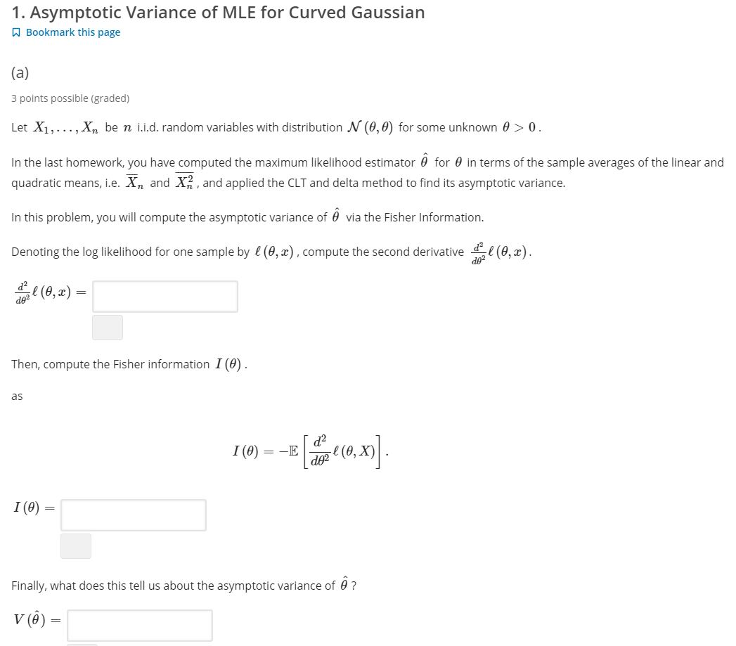 Solved 1. Asymptotic Variance of MLE for Curved Gaussian | Chegg.com