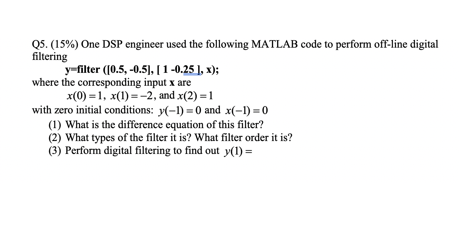 Solved Q5. (15%) One DSP engineer used the following MATLAB | Chegg.com
