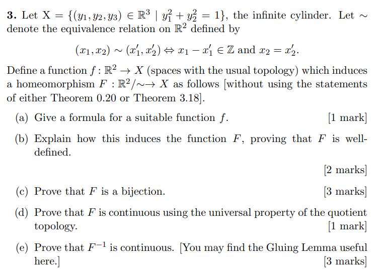 Solved 3. Let X={(y1,y2,y3)∈R3∣y12+y22=1}, the infinite | Chegg.com
