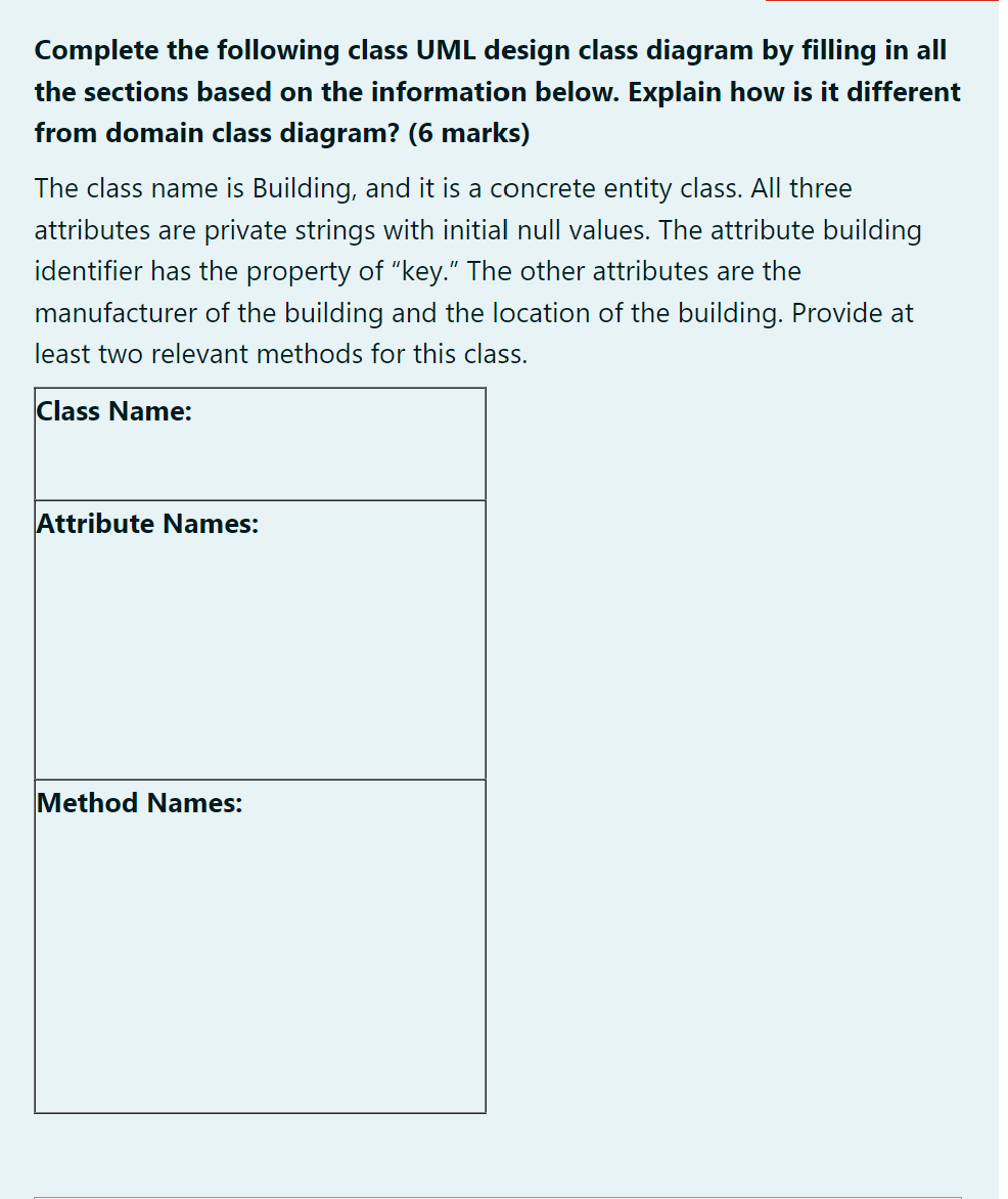 Solved Complete the following class UML design class diagram | Chegg.com