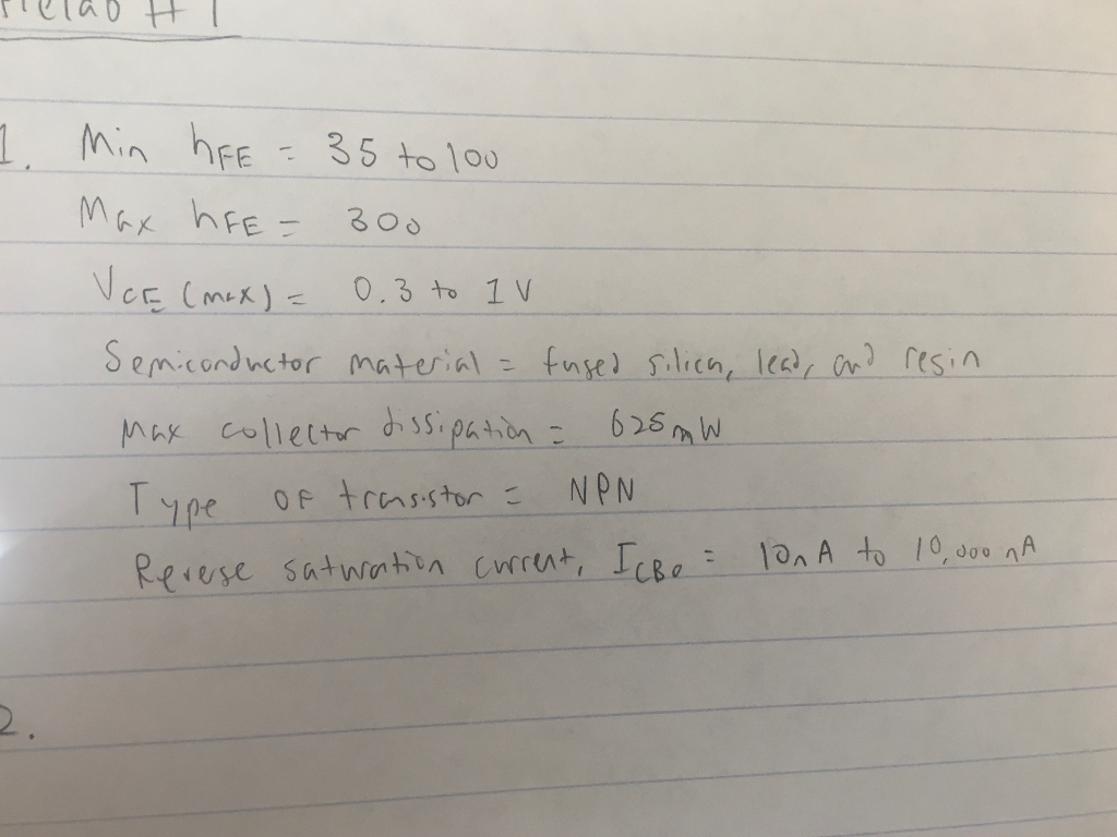 Min hFE = 35 to 100 Max hfE = 300 VCE (max) = 0.3 to | Chegg.com
