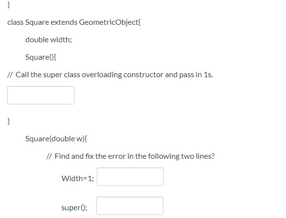Solved 1. Consider three classes GeometricObject, Square, | Chegg.com