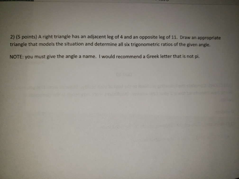 Solved 2) (5 points) A right triangle has an adjacent leg of | Chegg.com