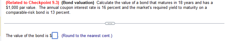 Solved (Related to Checkpoint 9.3) (Bond valuation) | Chegg.com