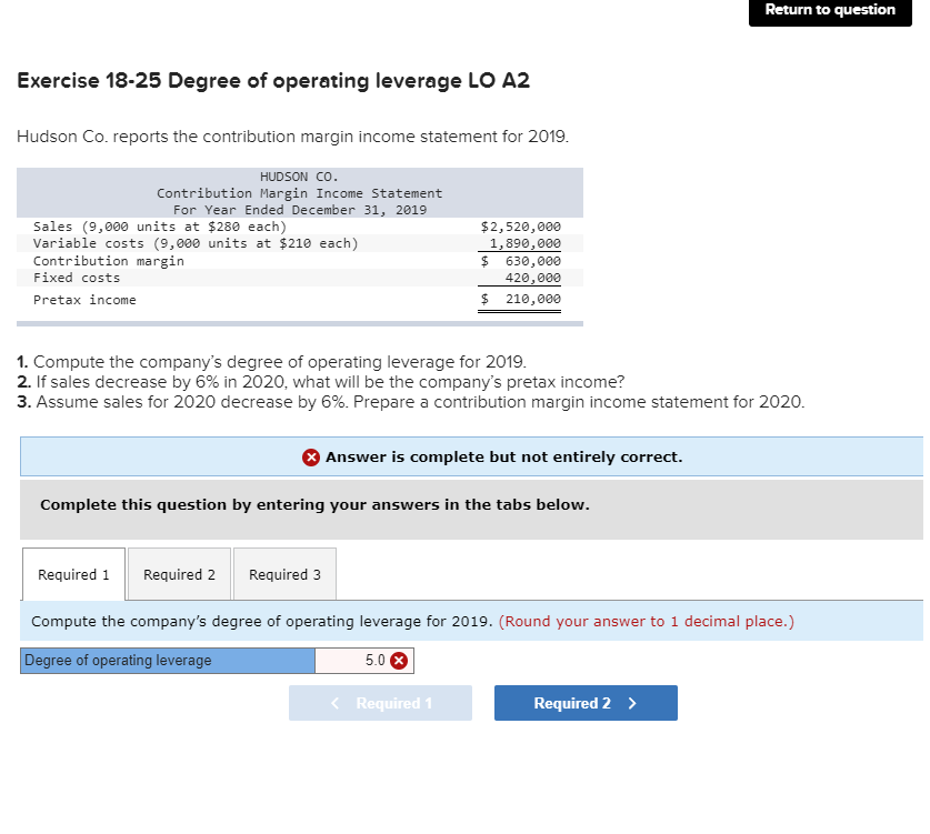 Solved Return to question Exercise 18-25 Degree of operating | Chegg.com