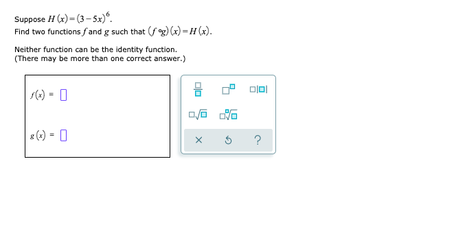 Solved Suppose H(x)=(3-5x) Find two functions f and g such | Chegg.com