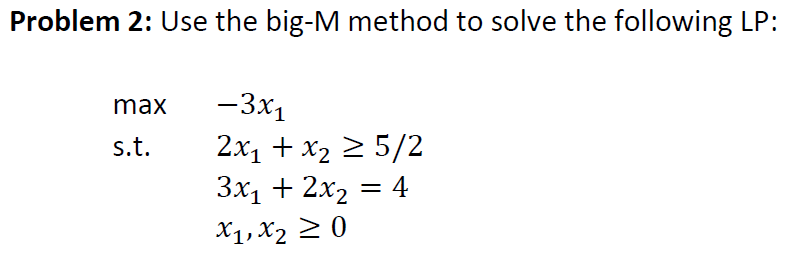 Solved Problem 2: Use the big-M method to solve the | Chegg.com