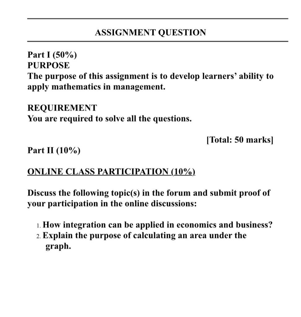 Solved ASSIGNMENT QUESTION Part I (50%) PURPOSE The purpose | Chegg.com