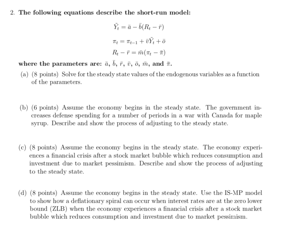 2. The following equations describe the short-run | Chegg.com