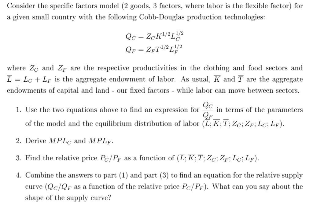 Solved Consider the specific factors model (2 goods, 3 | Chegg.com