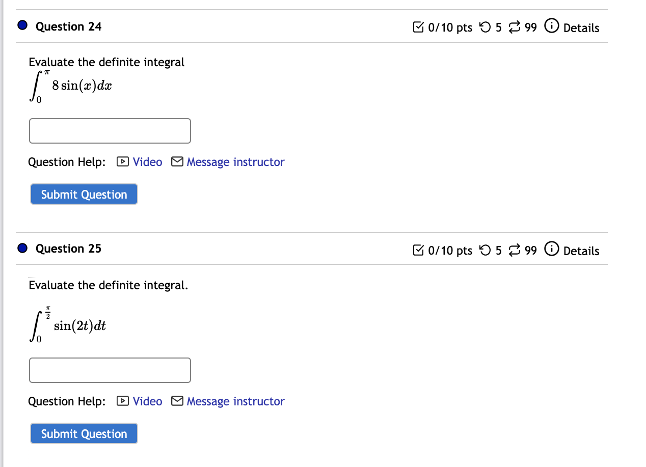 Solved Question 24 B0/10 pts 55 99 Details Evaluate the | Chegg.com