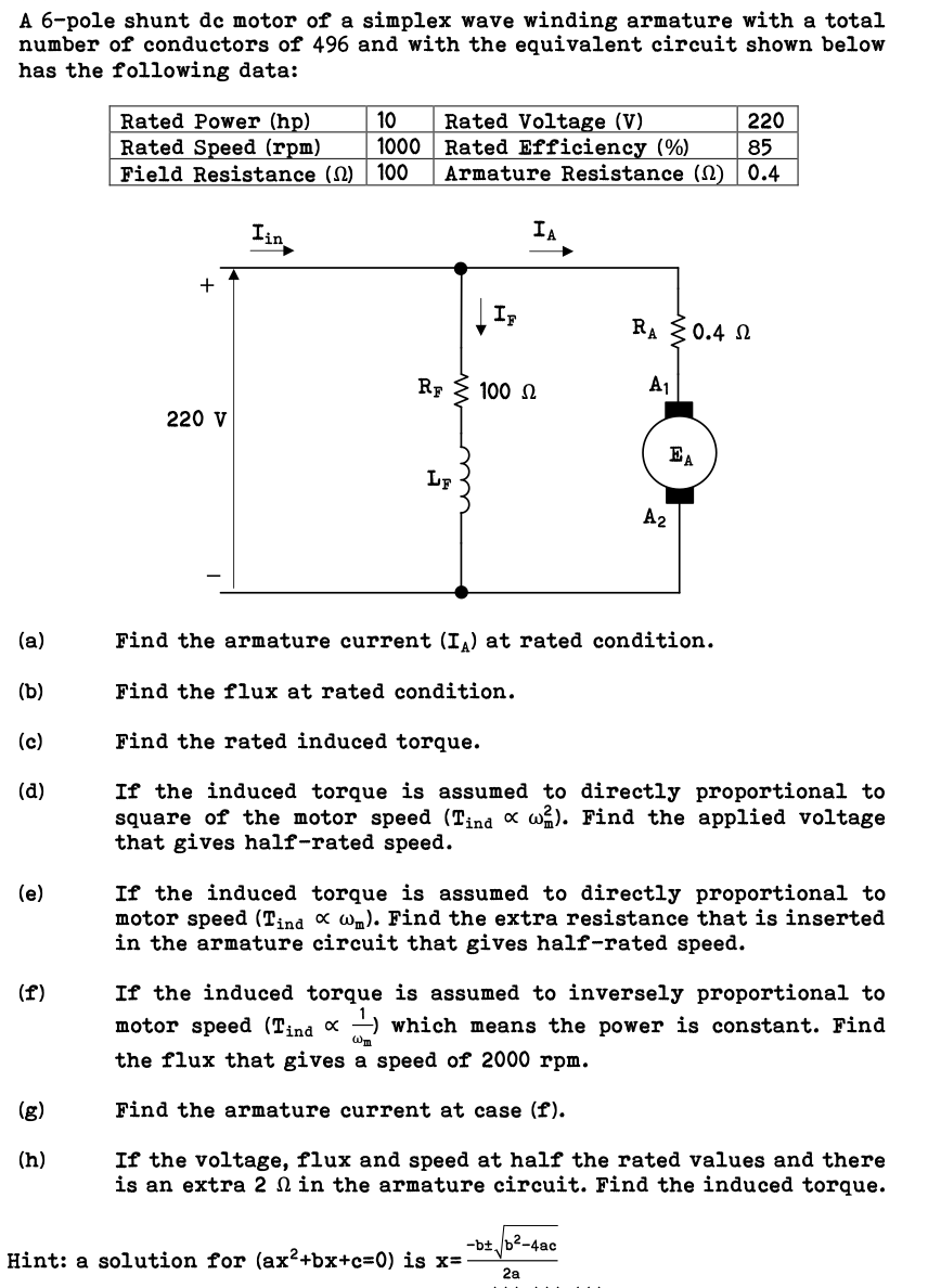 Solved A 6-pole shunt dc motor of a simplex wave winding | Chegg.com