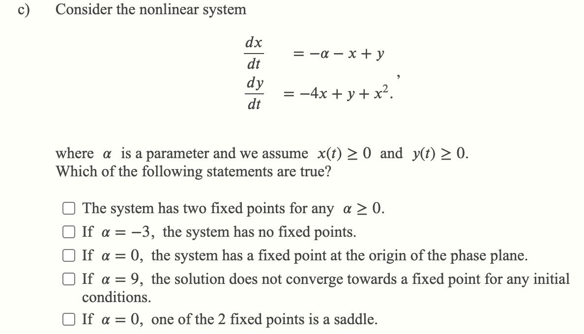 Solved c) Consider the nonlinear system | Chegg.com