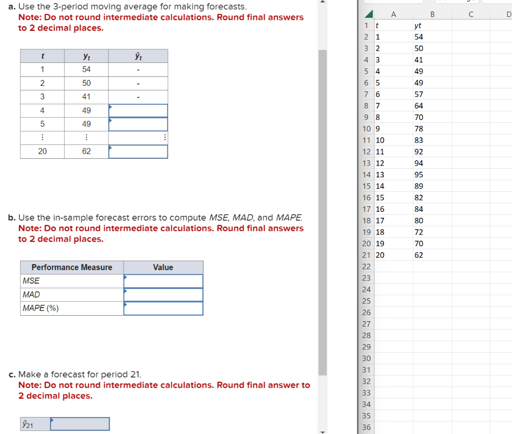 Solved a. Use the 3-period moving average for making | Chegg.com